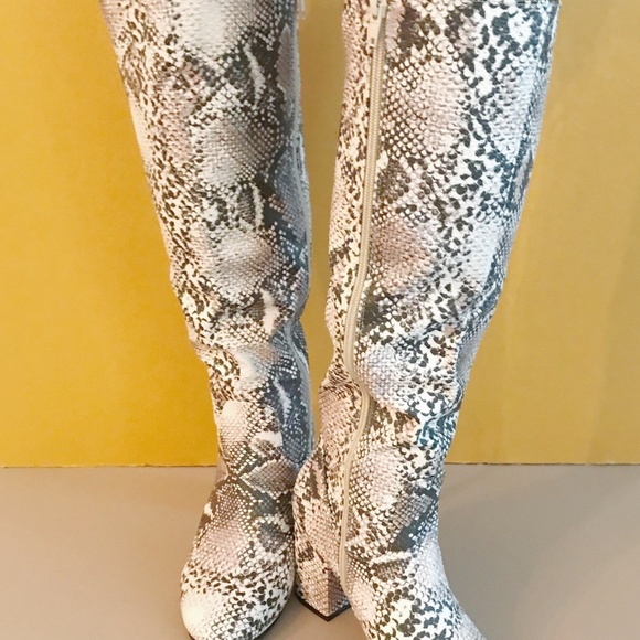 Shoes | Malone Animal Print Boots In Beigebrown Snake | Poshmark